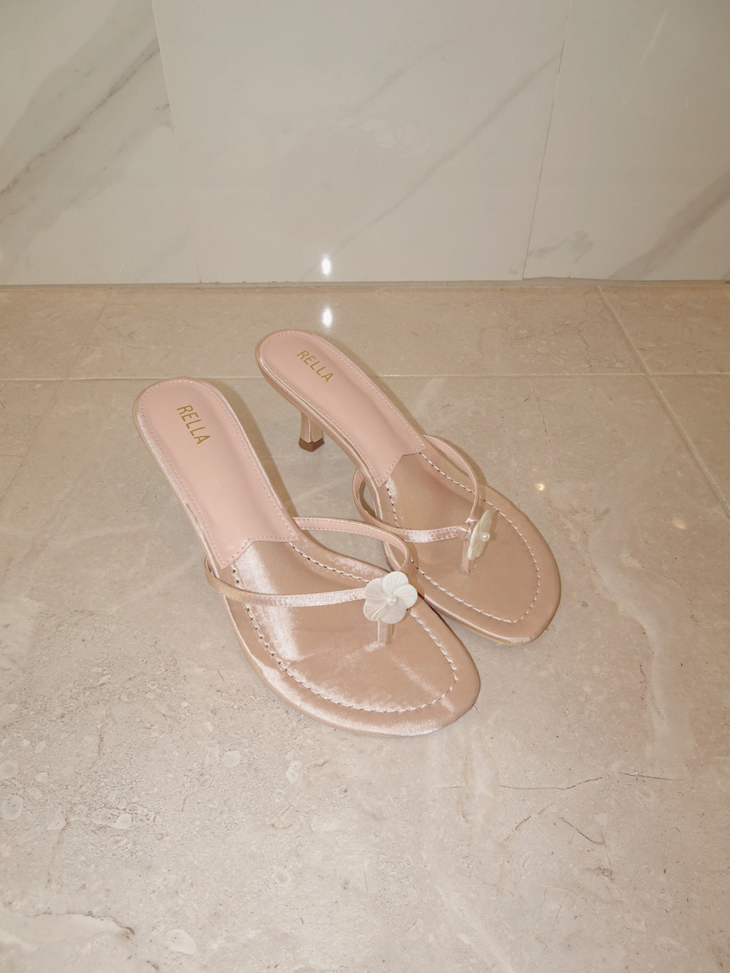 Clara Flower Heel - Pink Satin – Rella